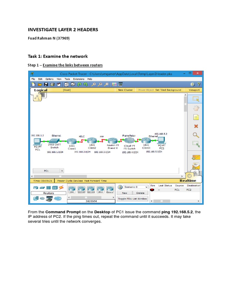 Networking - Investigate Layer 2 Headers Packet Tracer | PDF