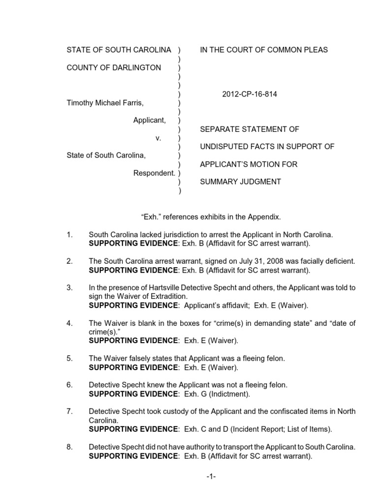 Undisputed Facts for Summary Judgment | PDF | Plea | Instant Messaging