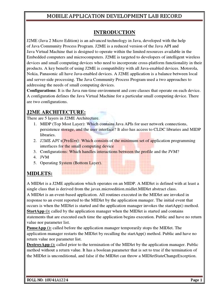Mobile Application Development Lab | PDF | Eclipse (Software) | Android (Operating System)