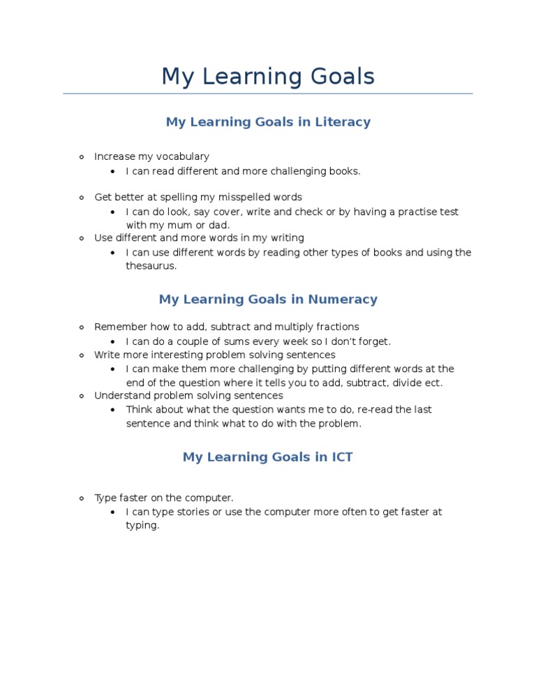 My Learning Goals Term 3 | PDF | Language Arts & Discipline | Self ...