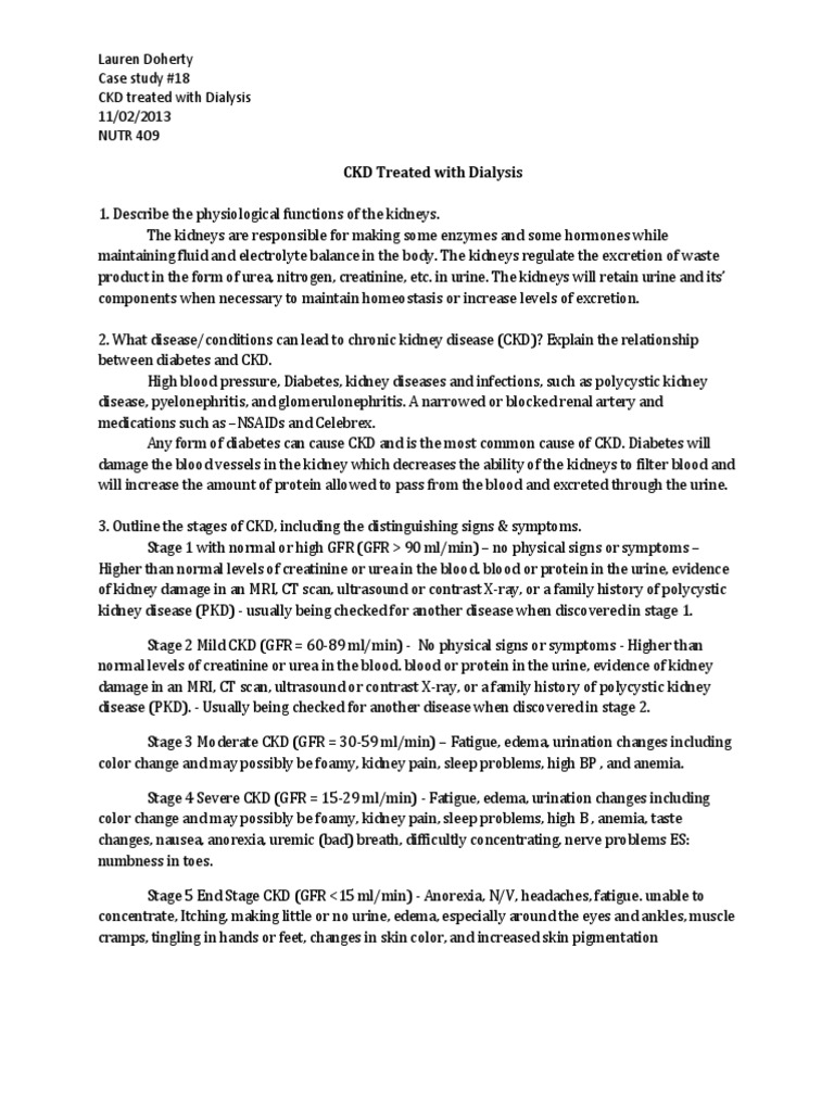 CKD Treated With Dialysis Case Study 18 MNT 409 - 2 | PDF | Chronic ...
