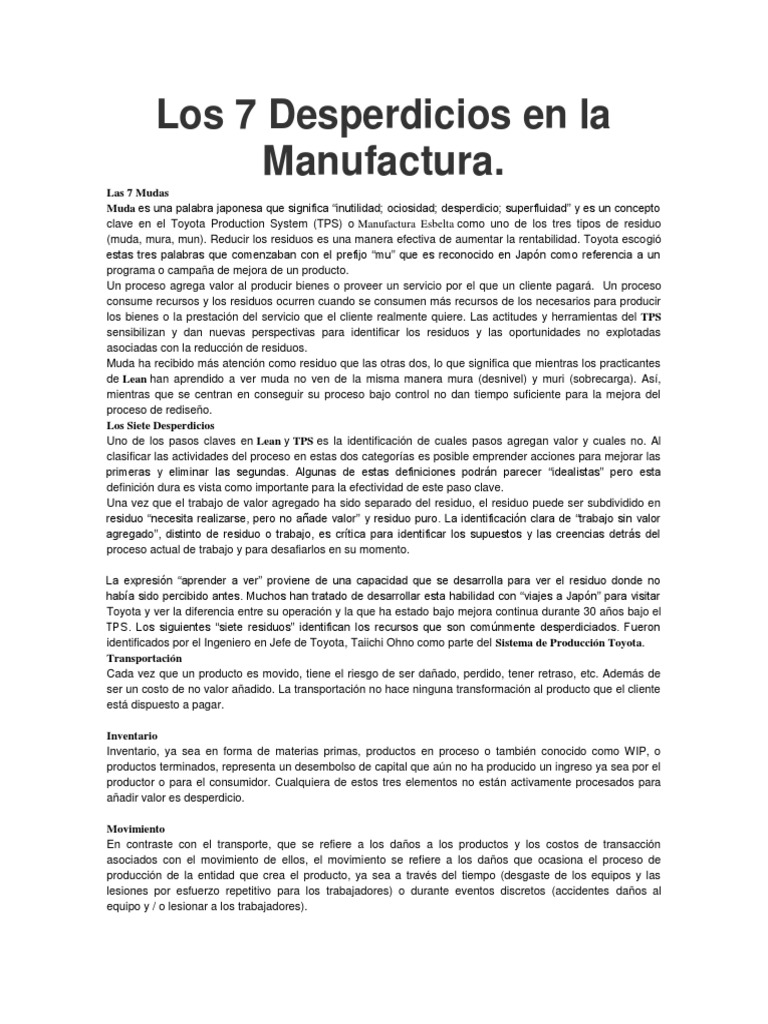 Los 7 Desperdicios en La Manufactura | Lean Manufacturing | Residuos