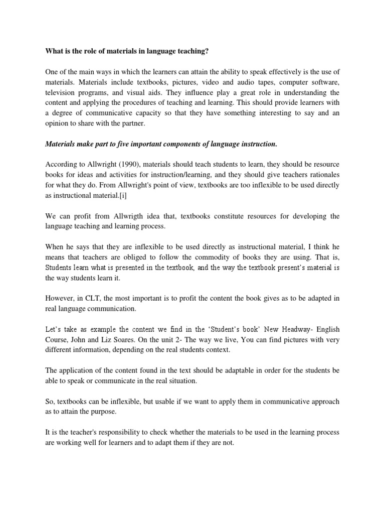 What Is The Role of Materials in Language Teaching | PDF | Language ...