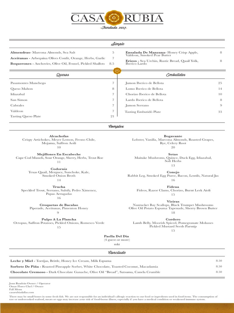 Casa Rubia Menu | PDF