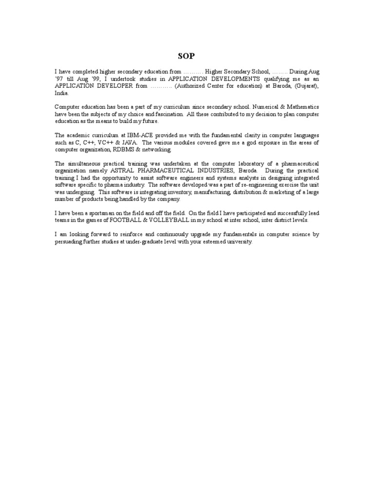 Statement of Purpose for Computer Science | PDF