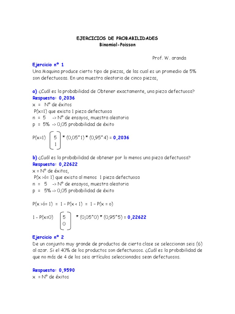 Ejercicios de Probabilidades Binomial y Poisson | PDF | Probabilidad | Muestreo (Estadísticas)