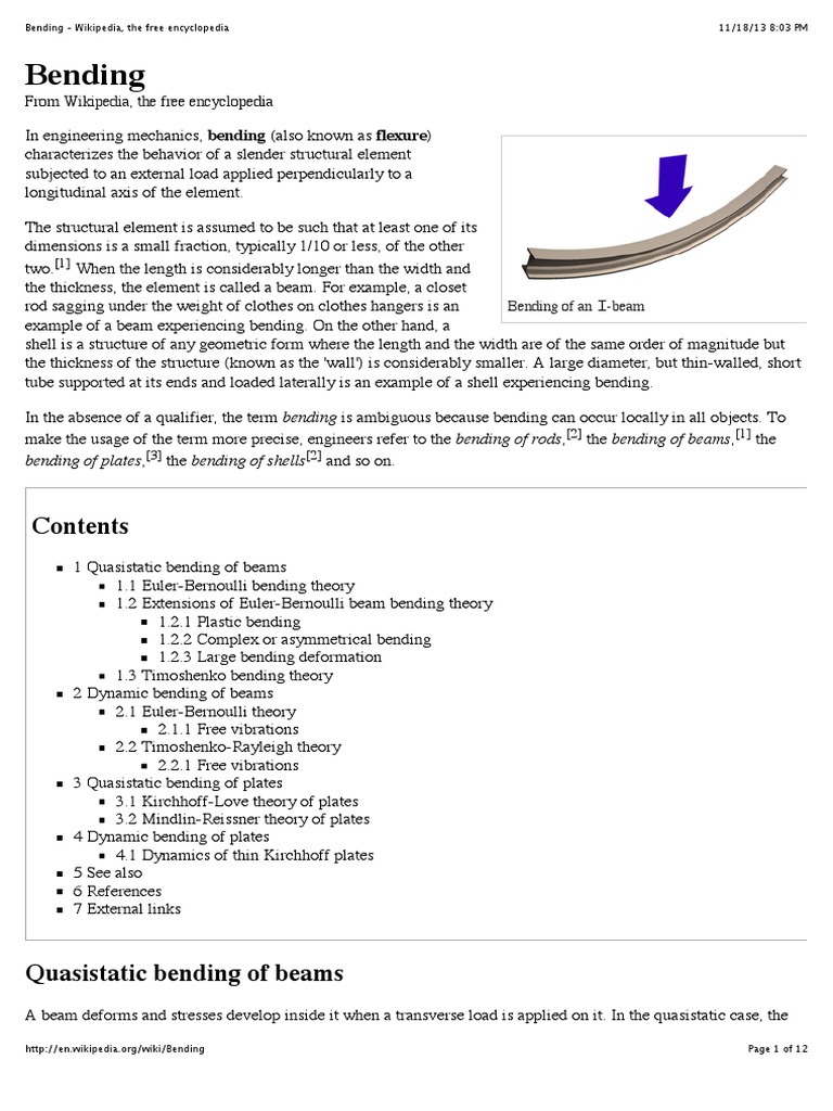 Bending - Wikipedia, The Free Encyclopedia | Bending | Stress (Mechanics)
