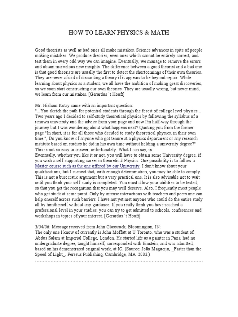 How To Learn Physics Math Pdf Physics Physical Sciences