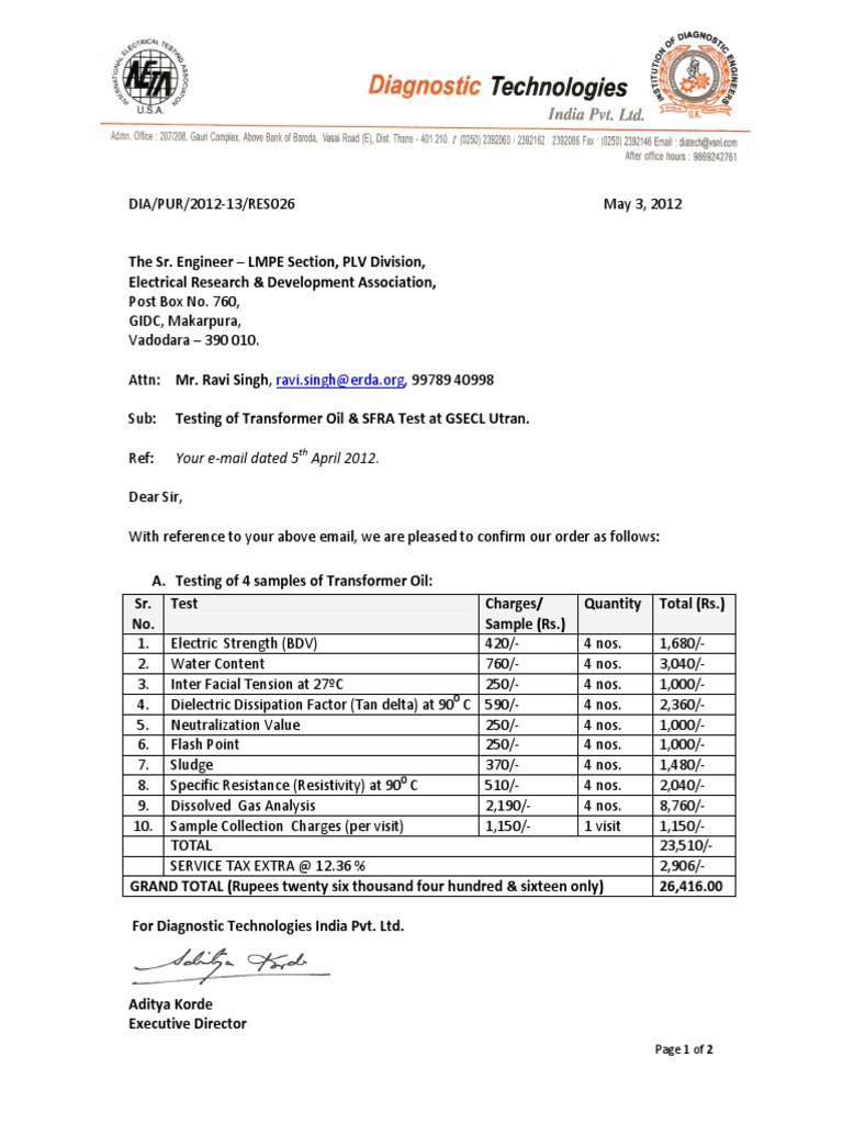 Transformer Testing Purchase Order | PDF | Rupee | Transformer