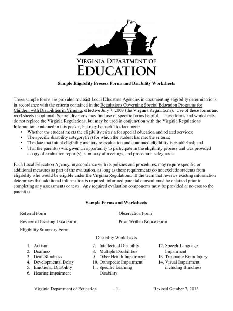 Sample Eligibility Forms | PDF | Autism | Special Education