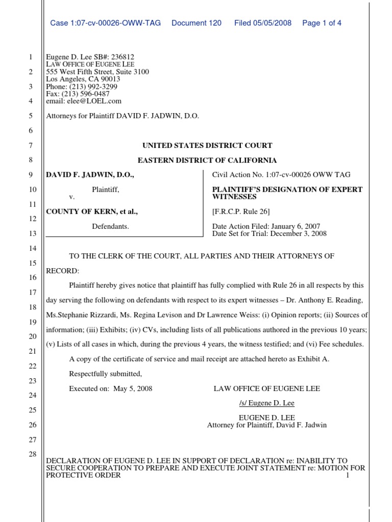 120 DFJ Expert Designation | PDF | Mail | Federal Rules Of Civil Procedure