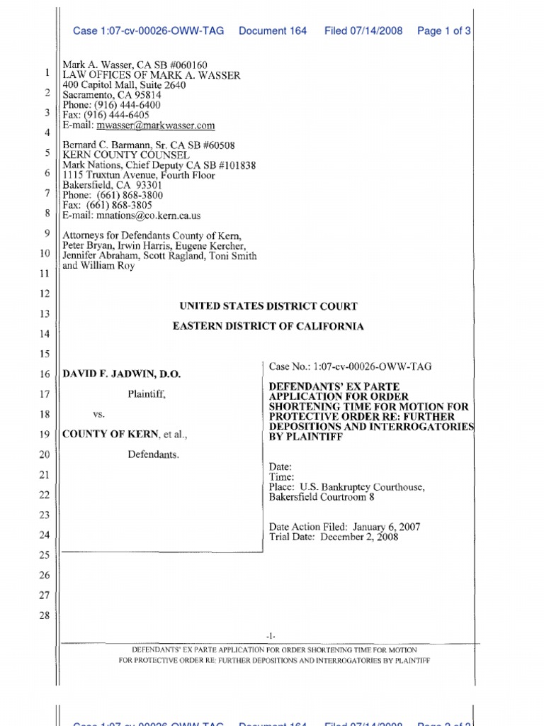 164 D Ex Parte Shorten Time Re MPO | Download Free PDF | Discovery (Law ...