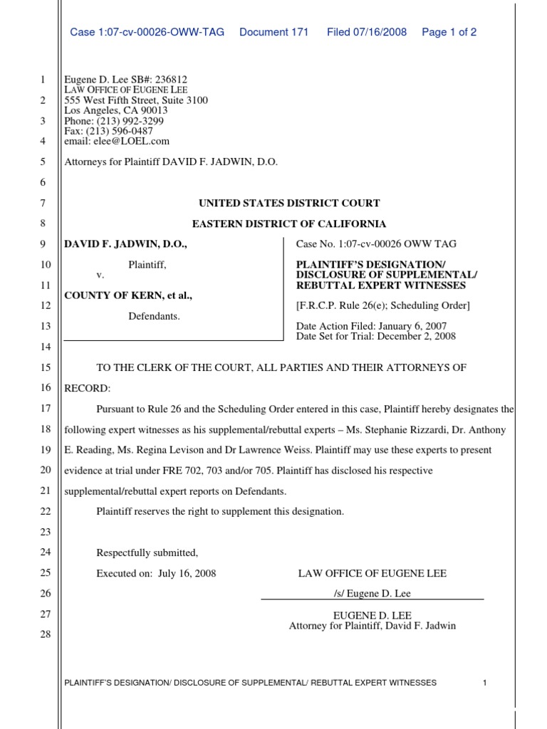 Supplemental Expert Witness Disclosure | PDF | Law