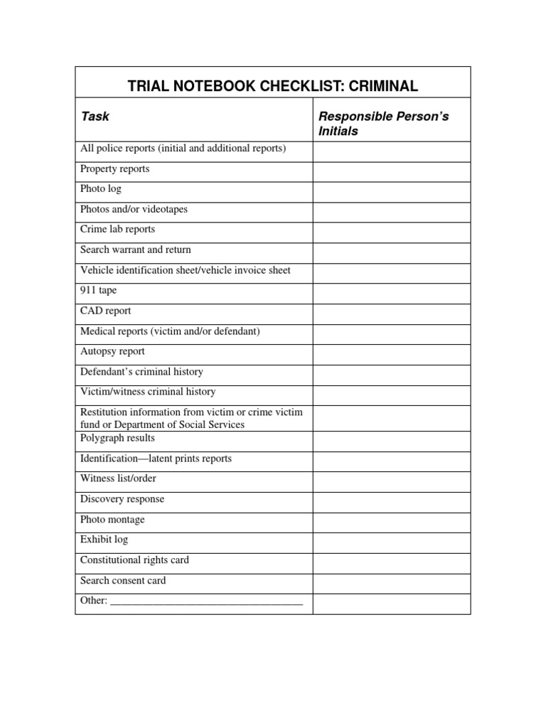 Criminal Trial Notebook Checklist | PDF | Politics | Social Science