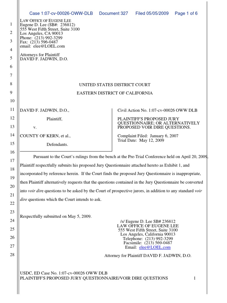 327 P Voir Dire Questions | Lawsuit | Public Law