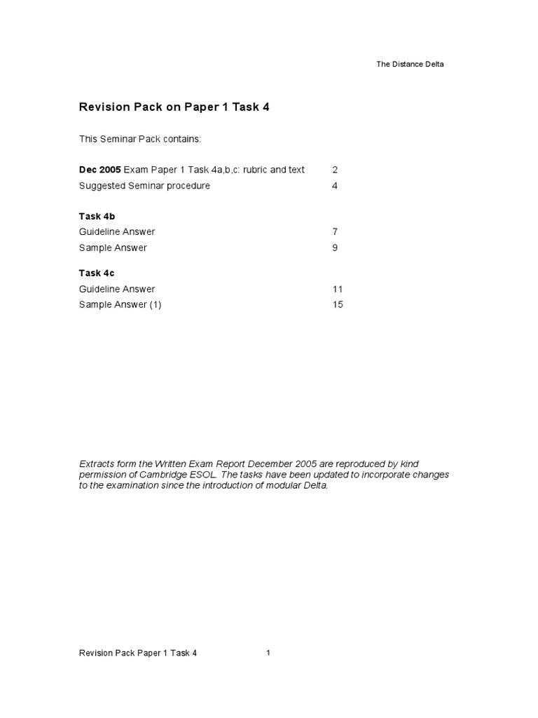 DELTA Revision Pack Paper 1 Task 4 | PDF | Communication | Cognition