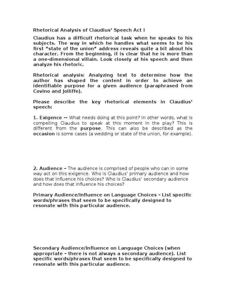 Rhetorical Analysis of Claudius Speech | PDF | Rhetoric