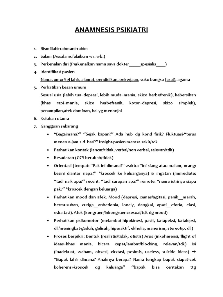 Anamnesis Psikiatri | PDF