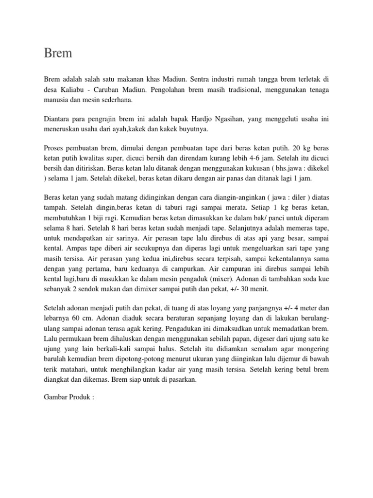 Brem | PDF | Memasak, Makanan, & Anggur