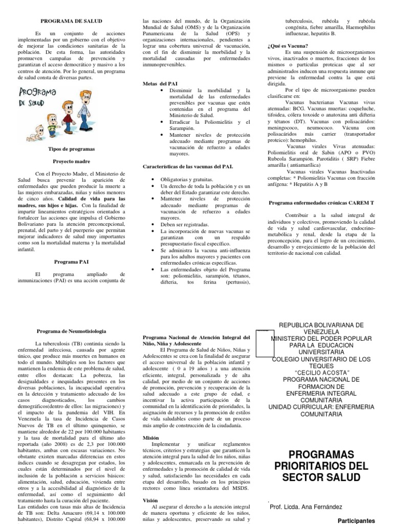 Triptico Programa de Salud | Vacunas | Salud pública