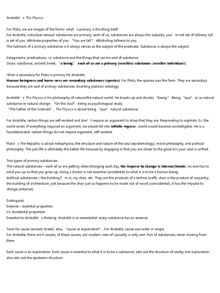 Aristotle's Physics: Substance and Causes | PDF | Substance Theory | Causality