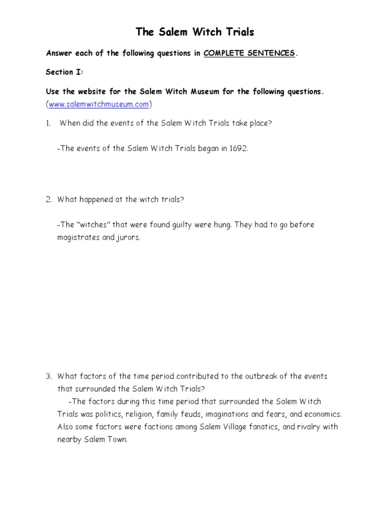 The Salem Witch Trials Webquest | PDF | Witchcraft | Prosecution