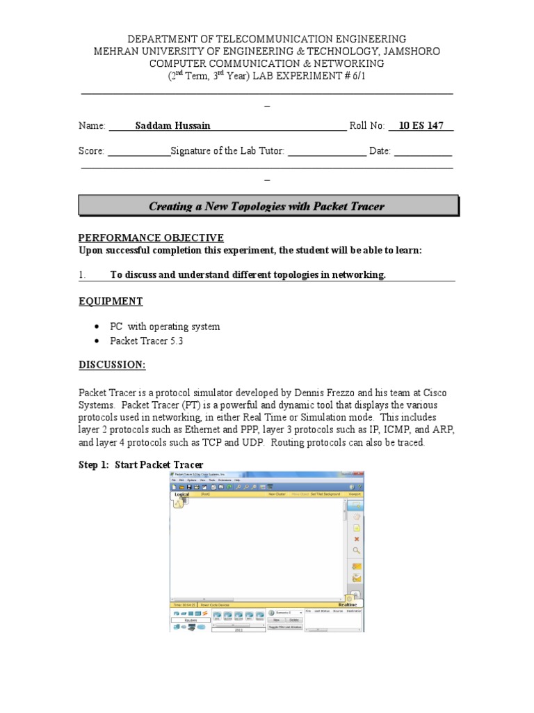 Lab 6 Creating A New Topologies With Packet Tracer | PDF | Network ...