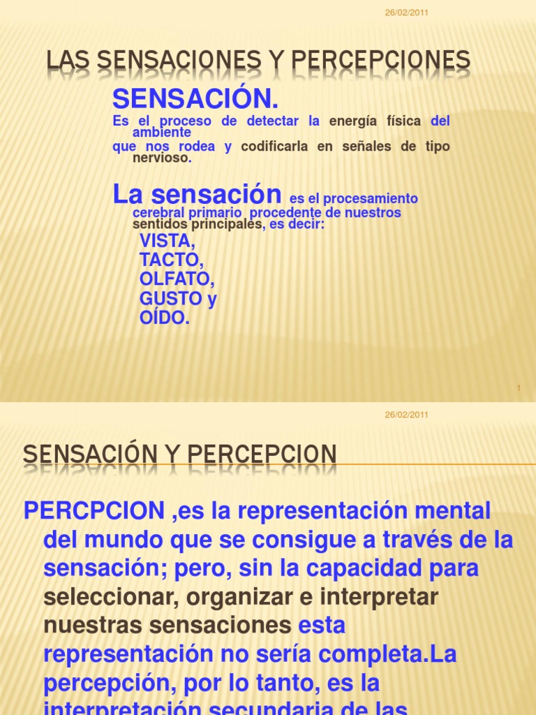 Las Sensaciones y Percepciones | PDF | Percepción visual | Percepción