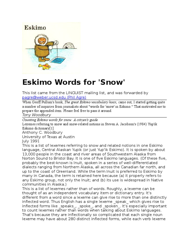 Eskimo Words For Snow | PDF | Eskimo | Language Families
