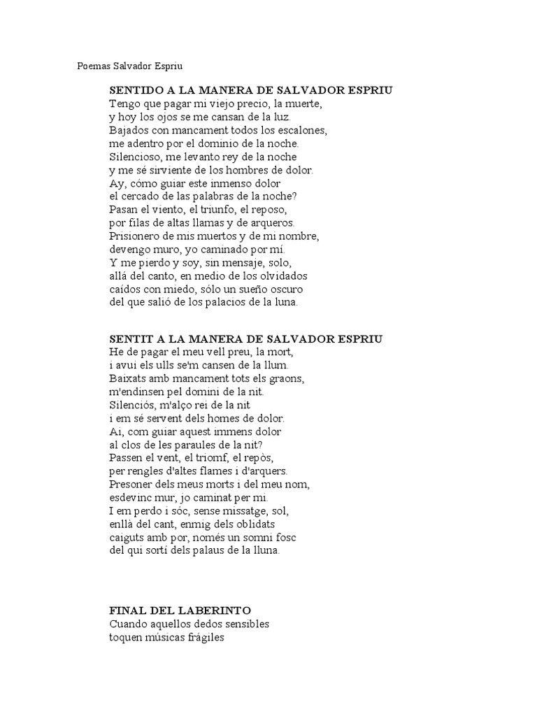 Poemas de Salvador Espriu | Naturaleza | Religión y creencia
