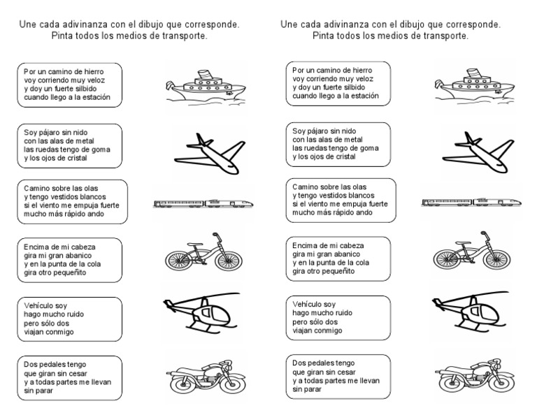 Adivinanzas de Medios de Transporte Infantil | PDF