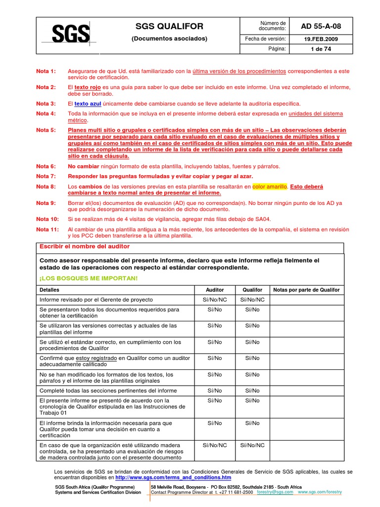 SGS - Check List de Auditoría FSC PDF | PDF | Calidad (comercial ...