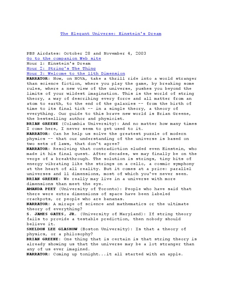 NOVA - The Elegant Universe - Transcript | PDF | General Relativity ...