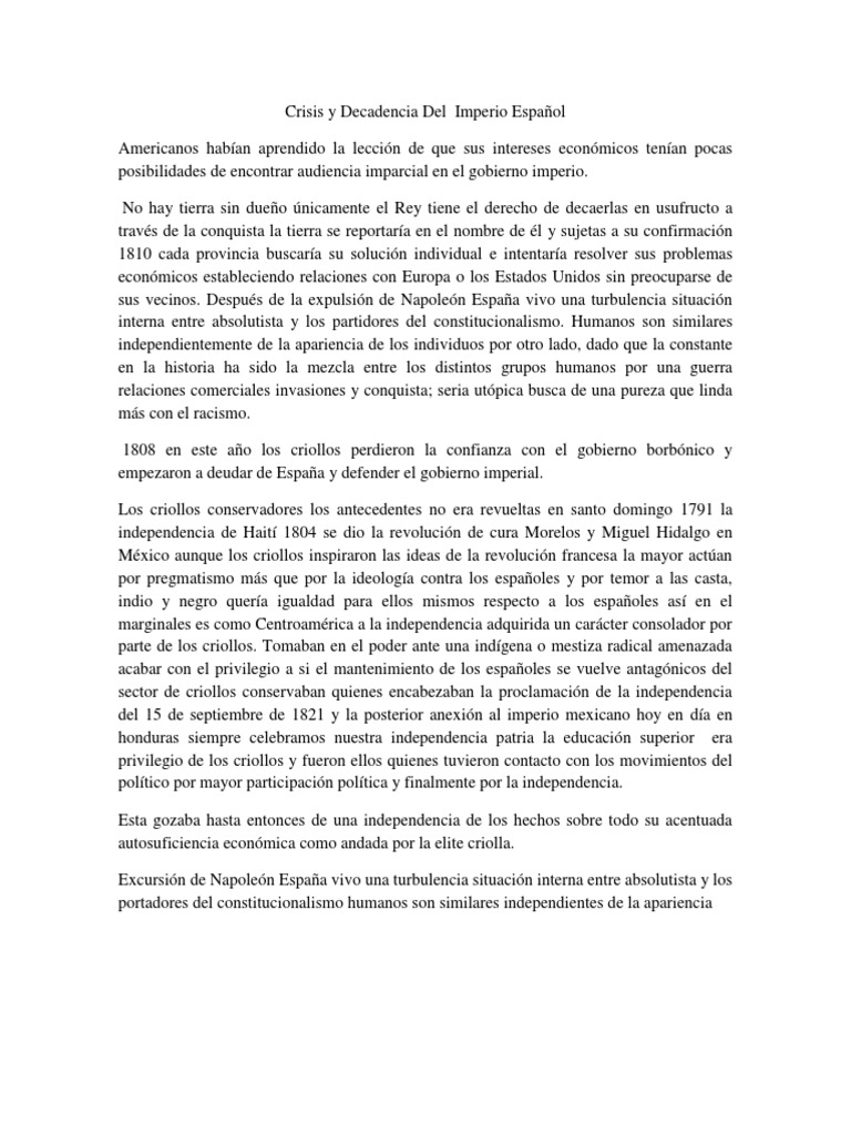 Crisis y Decadencia Del Imperio Español | PDF | Imperio español | España