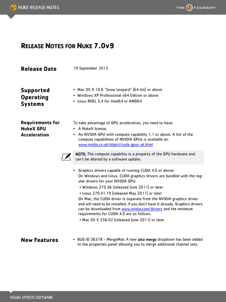 Nuke 7 0v9 Release Notes Summary Pdf Graphics Processing Unit