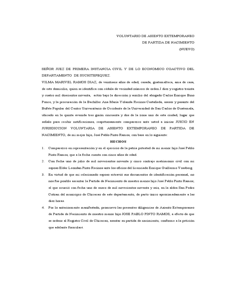 Asiento Extemporaneo de Partida de Nac. | PDF | Guatemala | Información del gobierno