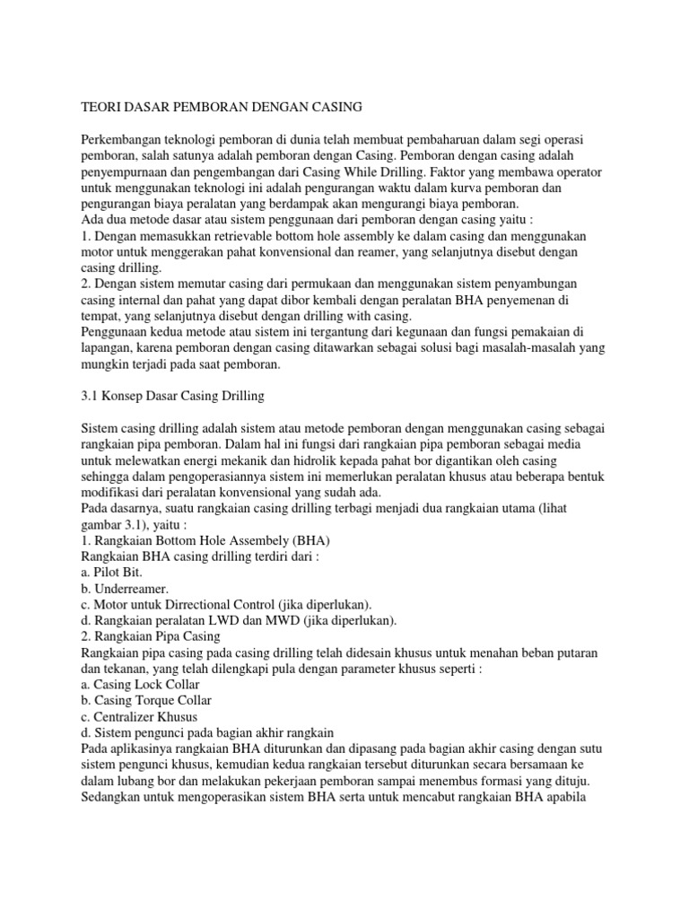 Teori Dasar Pemboran Dengan Casing | PDF