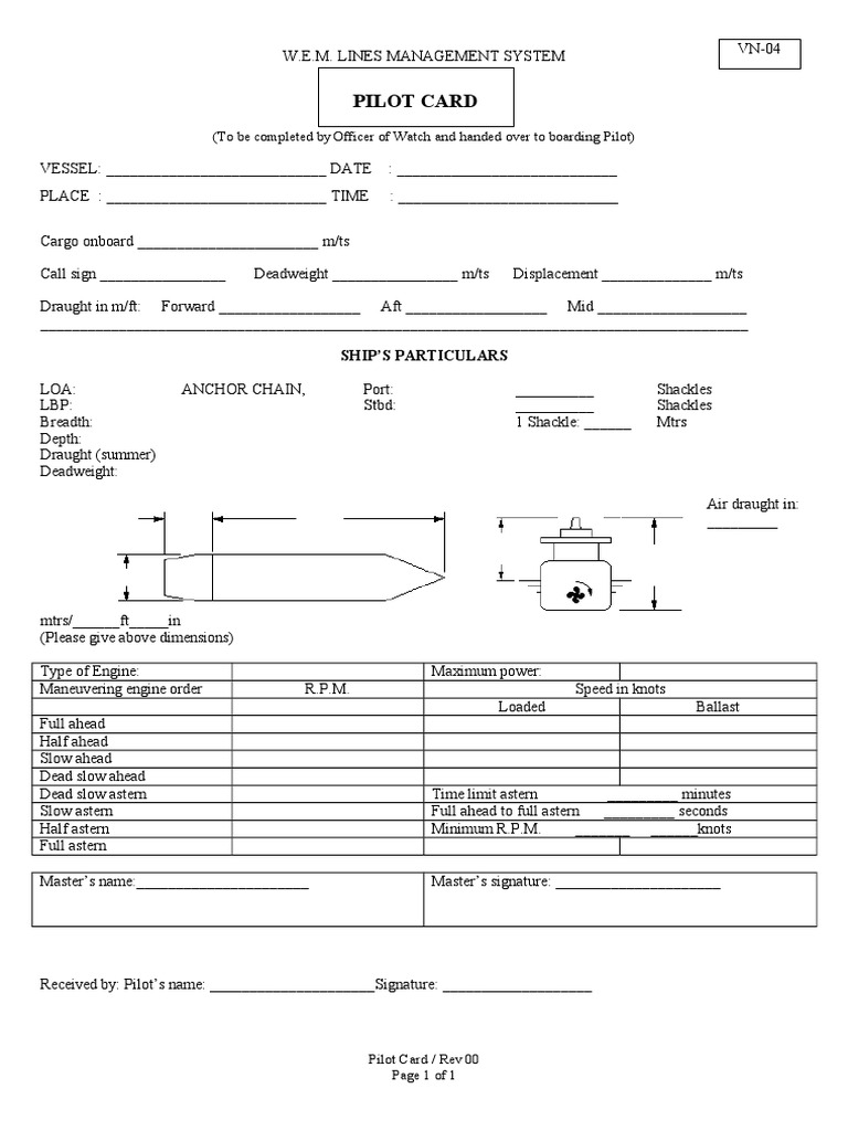 Pilot Card: (To Be Completed by Officer of Watch and Handed Over To ...