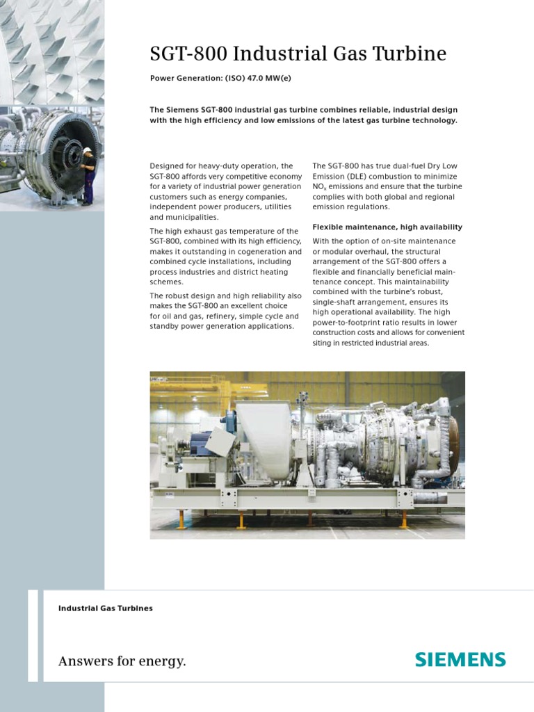 Brochure Gas Turbine SGT-800 for Power Generation | Gas Turbine ...