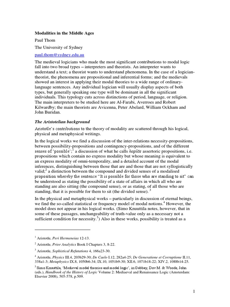 P. Thom, 'Modalities in The Middle Ages' | PDF | Philosophy
