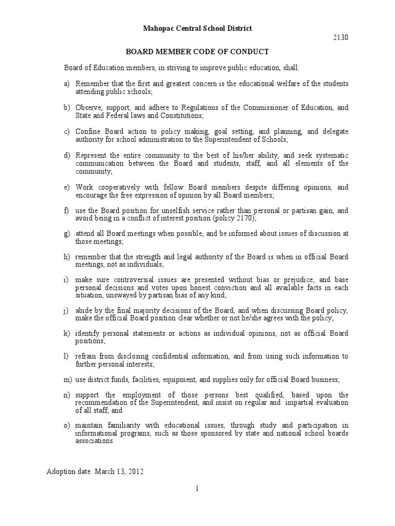 Board Member Code of Conduct | PDF