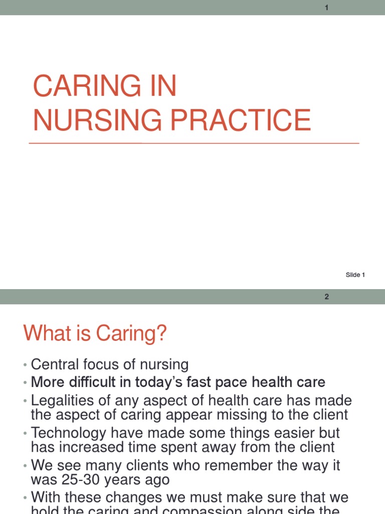 Caring in Nursing Practice: Slide 1 Slide 1 | PDF | Nursing ...
