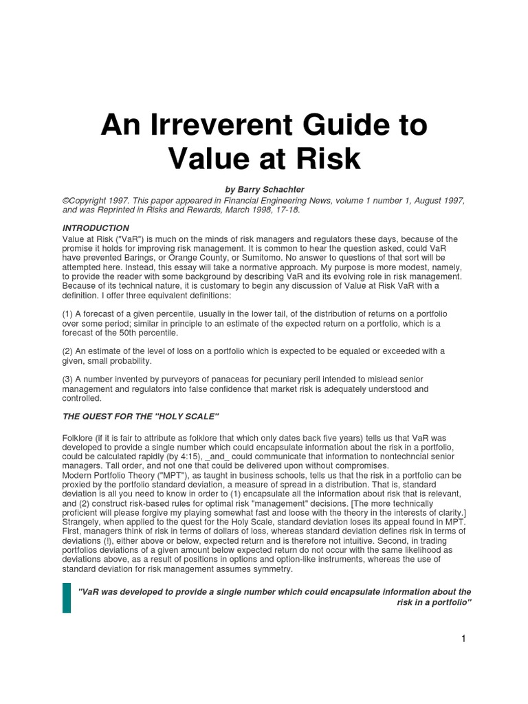 An Irreverent Guide To Var History | PDF | Value At Risk | Risk