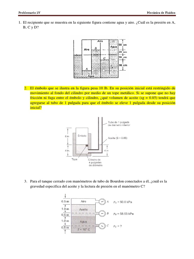 Problemario 2 Mec Flu | PDF | Presión | Agua