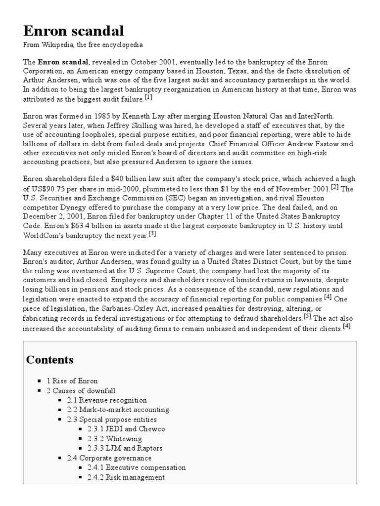 Enron Scandal - Wikipedia, The Free Encyclopedia | PDF | Enron ...
