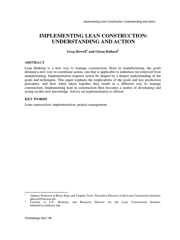 Implementing Lean Construction: Understanding and Action: Greg Howell ...