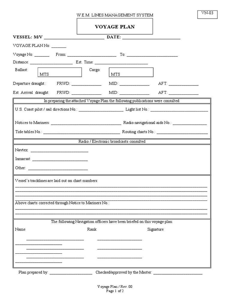 Voyage Plan Template for Vessels | PDF