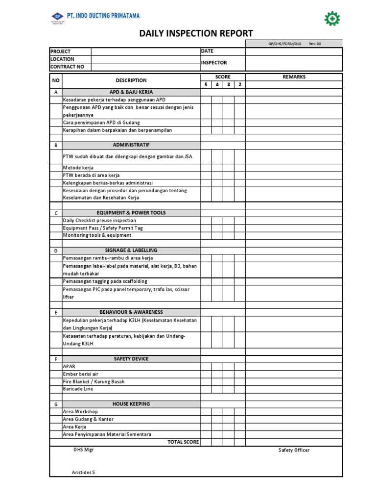Daily Inspection Report (10) Rev 00