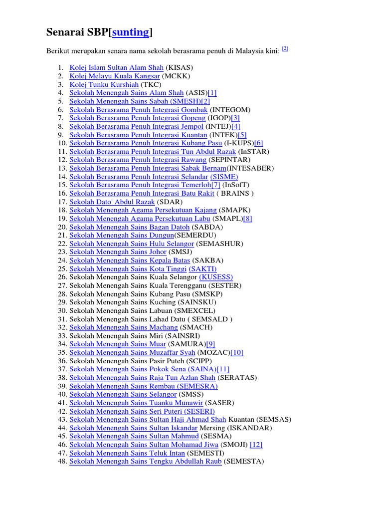 Senarai SBP Di Malaysia | PDF