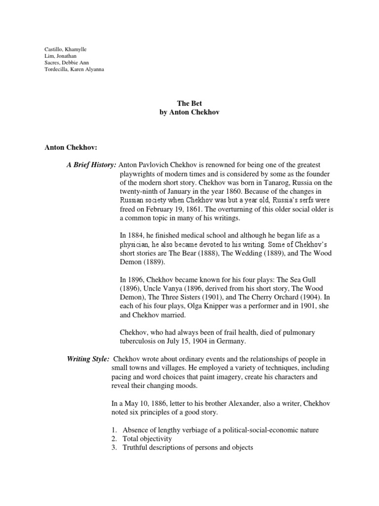 The Bet | PDF | Anton Chekhov | Prison